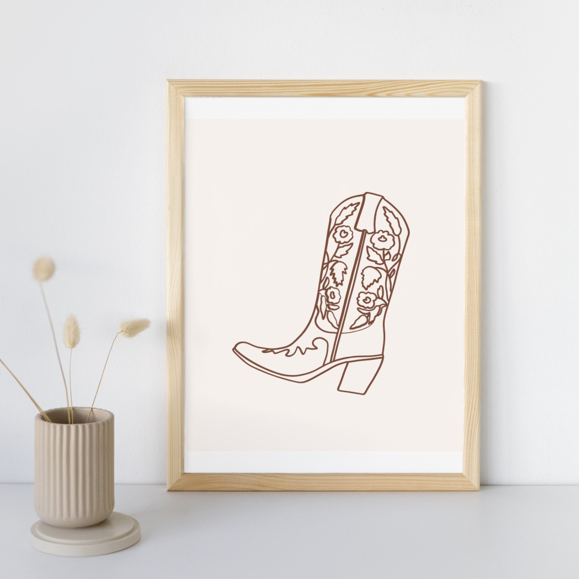 Cowboy Boot Print Classic Western Wall Art Brown Boot Poster Vintage ...