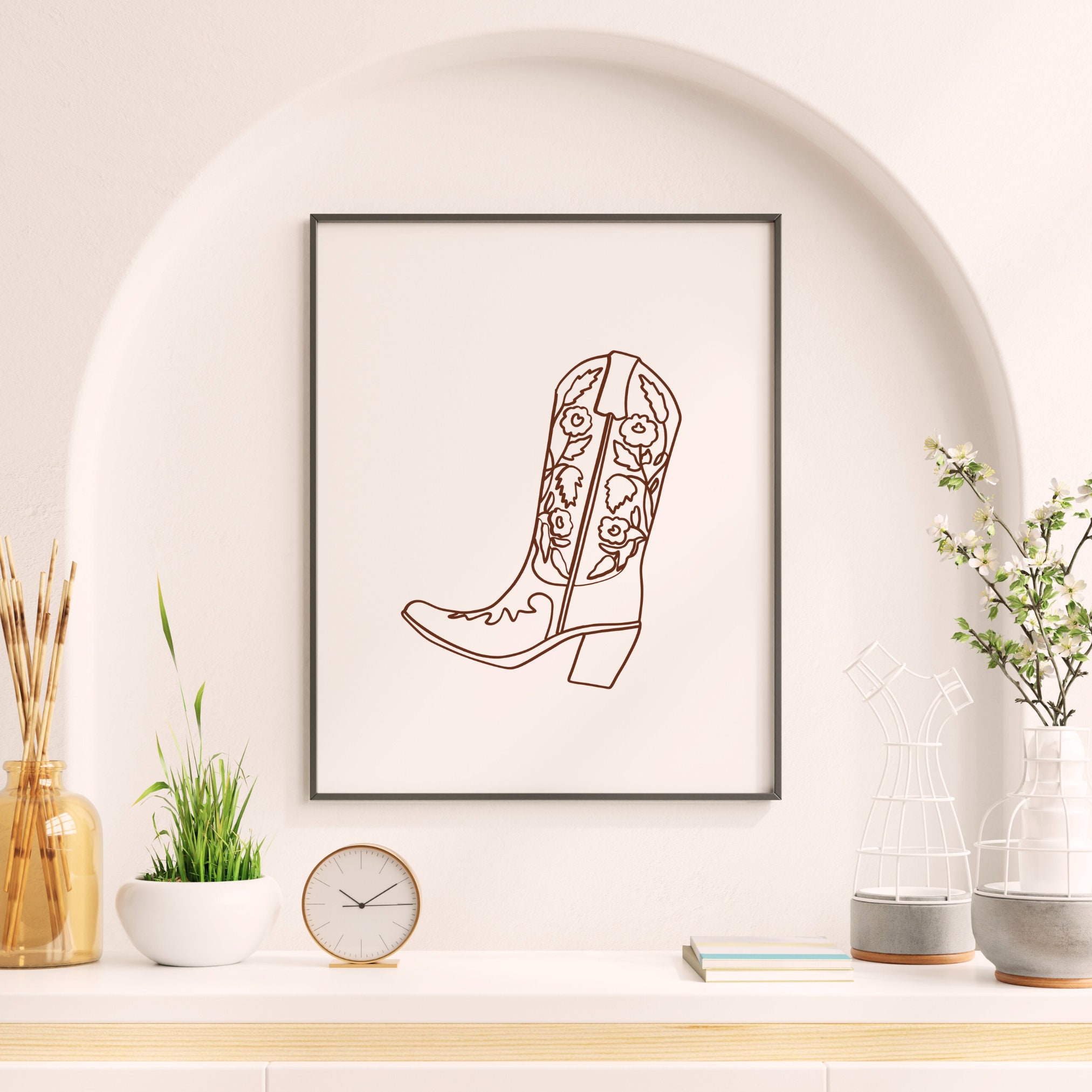 Cowboy Boot Print Classic Western Wall Art Brown Boot Poster Vintage ...