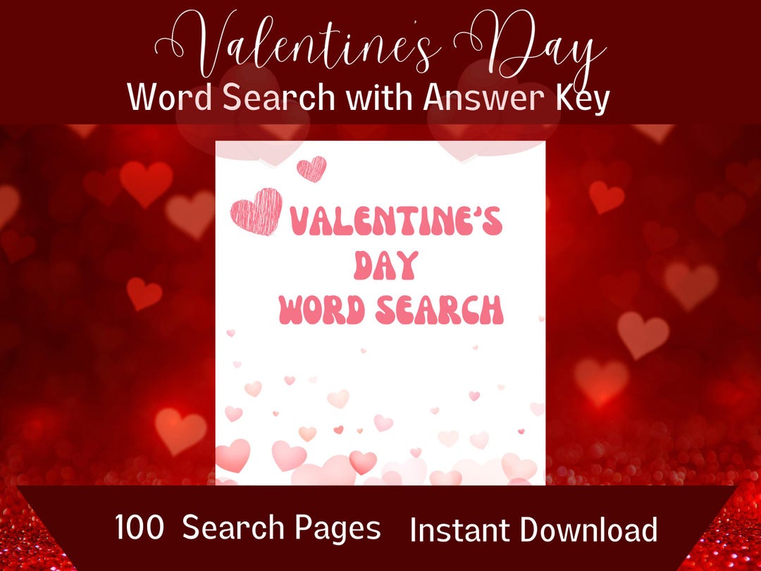 Valentine's Day Word Search | 100 Puzzles & Answer Key Printable for ...