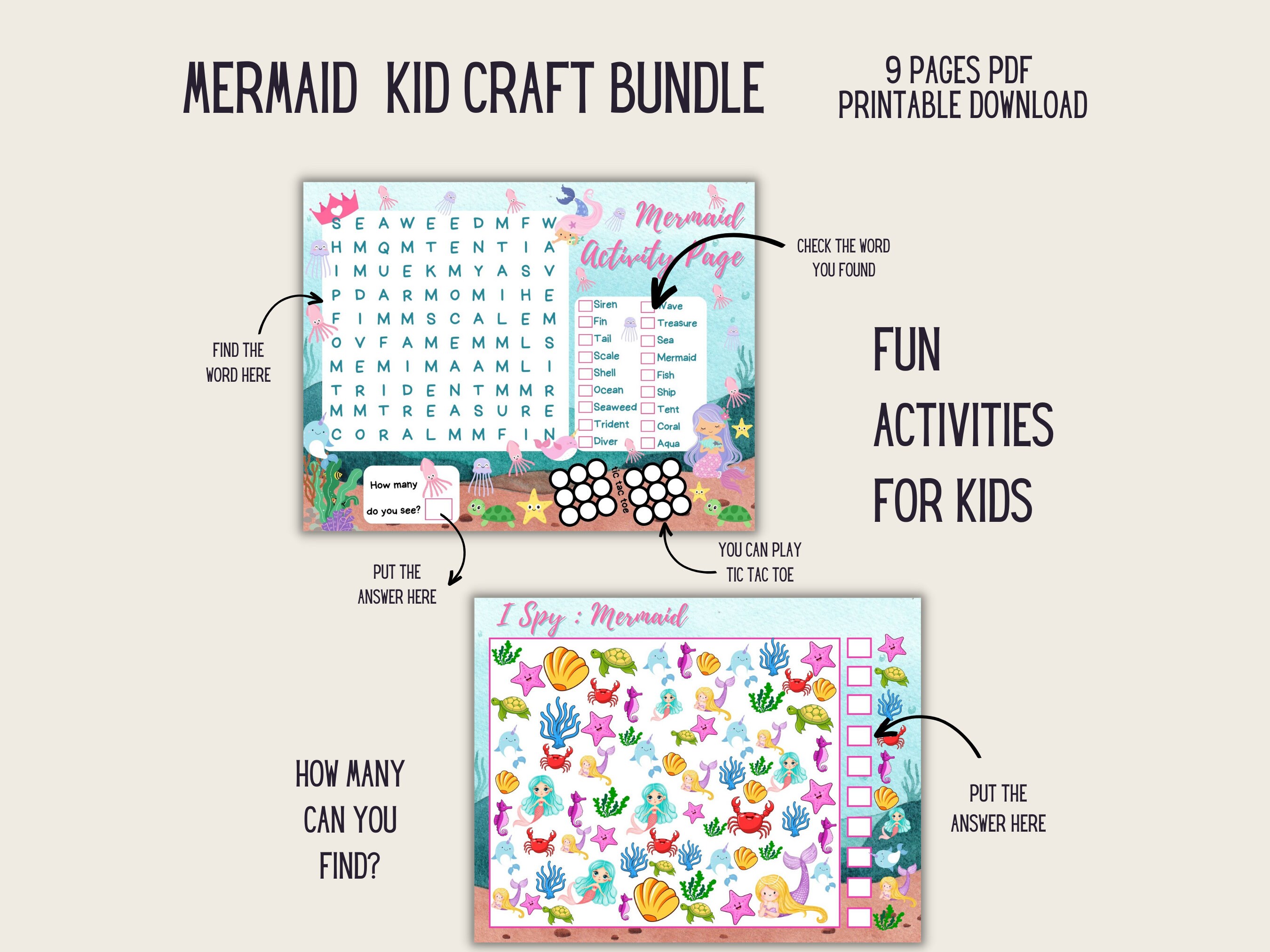 Mermaid Kid Craft Bundle Under the Sea Crafts Water Nymph Bookmarks ...
