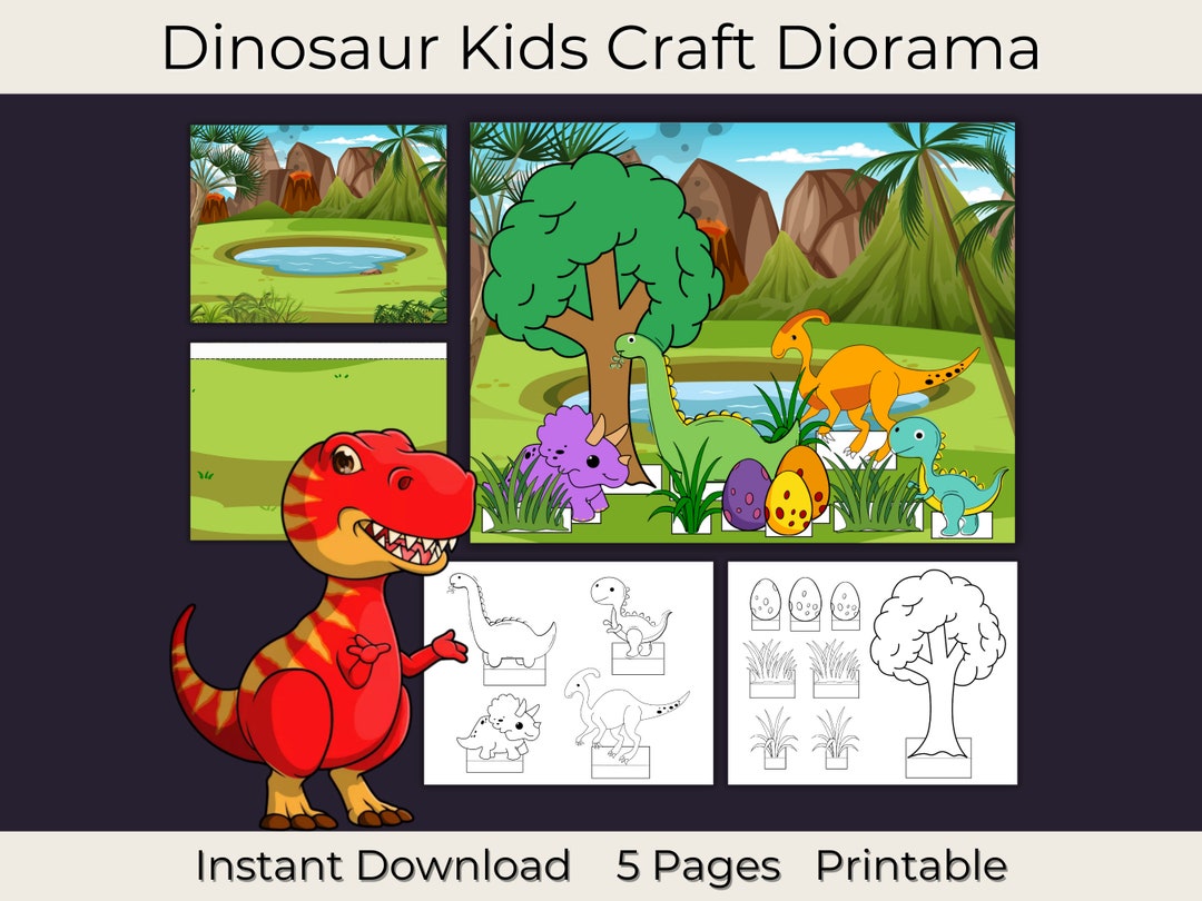 Dinosaur Printables | Dino Diorama Kids Craft Printable Scene for ...