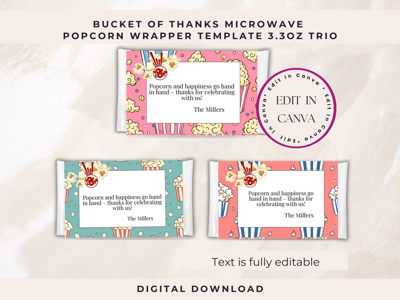 Buckets of Thanks Microwave Popcorn Wrapper Template | Editable in ...