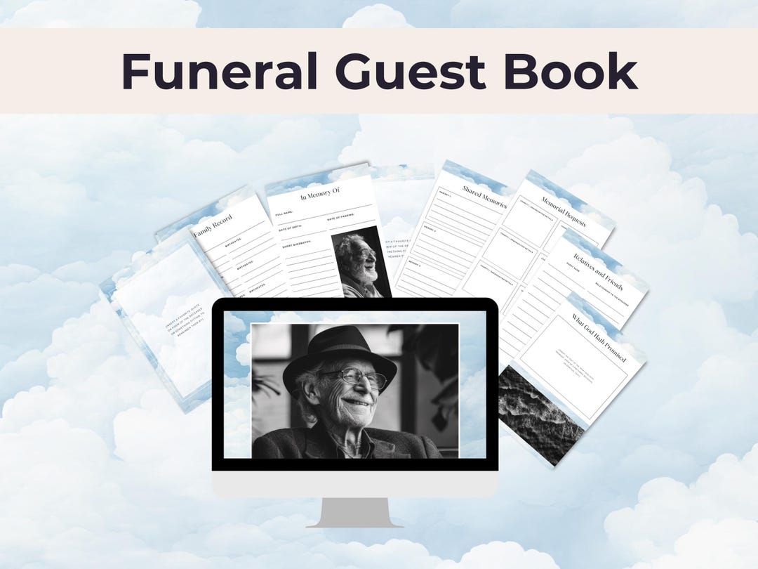 Printable Funeral Guest Book Template - Editable Memorial Sign-in Book ...