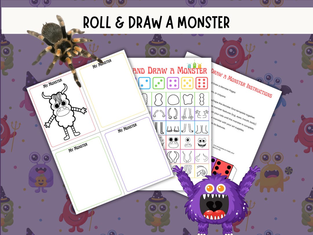 Halloween Monster Roll and Draw Game: Kids Party Printable (PDF ...