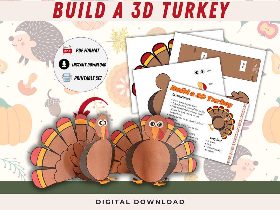 3D Turkey Craft Kit for Thanksgiving Printable - Fun DIY Project for ...