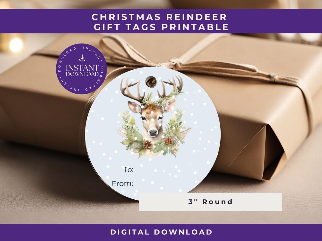 Christmas Reindeer Gift Tags Printable, Set of 12 Festive Christmas ...