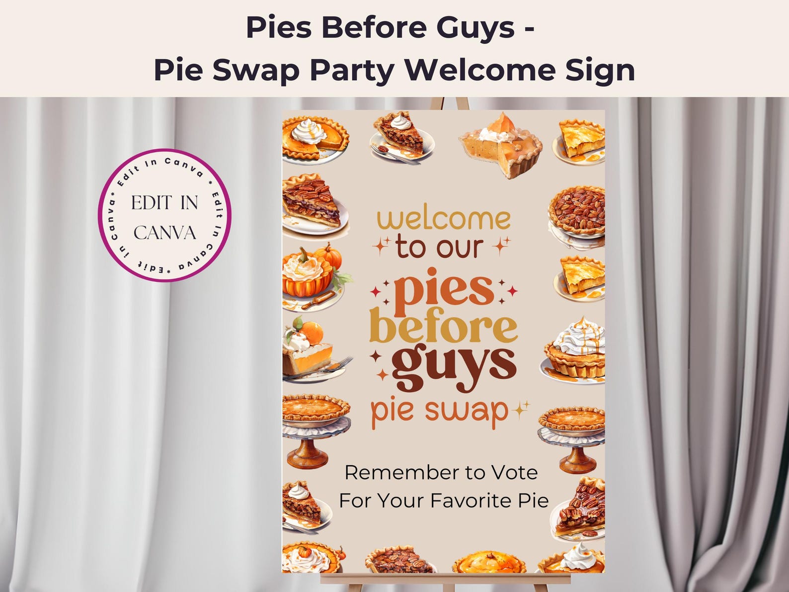 Pies Before Guys Welcome Sign | Thanksgiving Pie Swap Decor for Girls ...