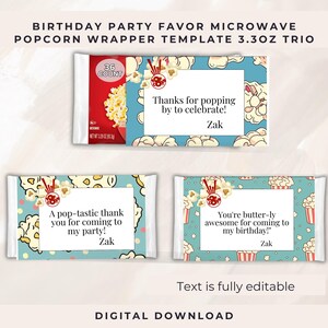 Celebration Microwave Popcorn Wrapper Trio | Editable Teal Template for ...