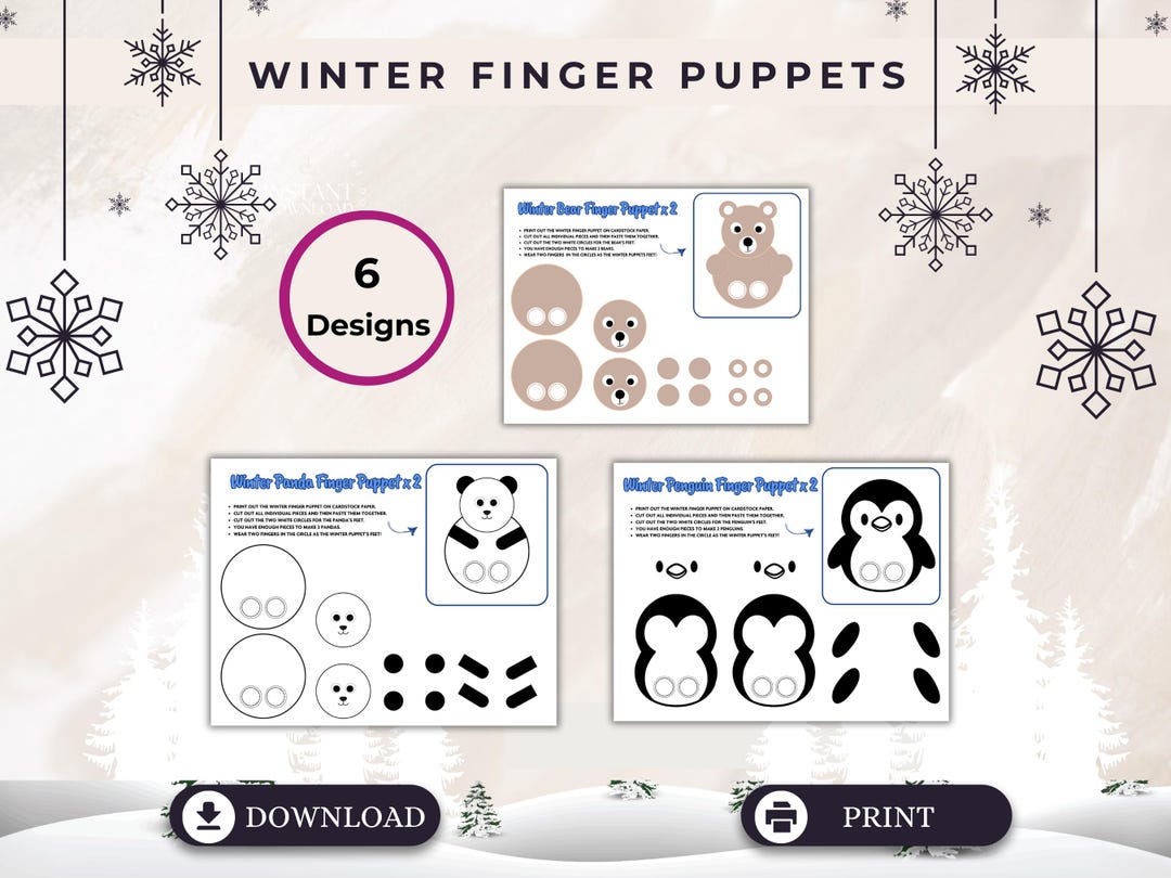 Winter Finger Puppets for Kids - Cute Handcrafted Puppets, Holiday Gift ...