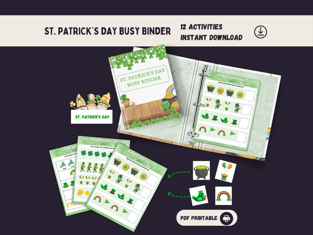 St. Patrick's Day Busy Binder Printable Festive Quiet Book for Kids ...