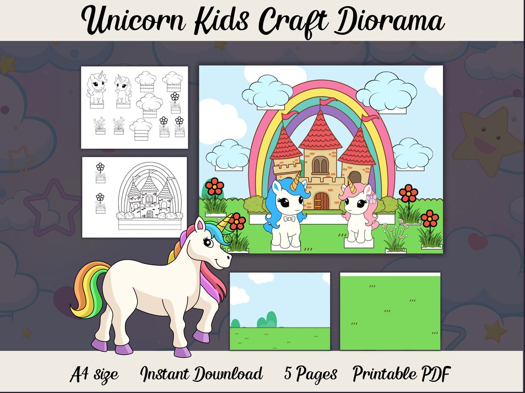 Unicorn Kids Craft Diorama | Unicorn Digital Paper | Unicorn Party ...