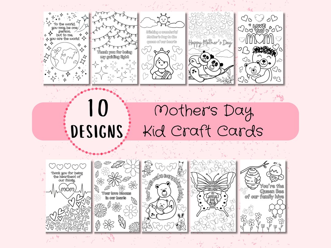 Mothers Day Greeting Cards, Color Your Own Card, Easy Paper Craft for ...