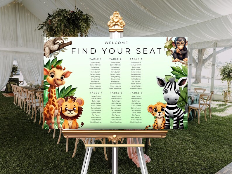 Safari Animal Seating Chart | Editable Template | Instant Download ...