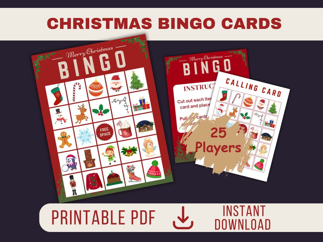 Printable Christmas Picture Bingo for up to 25 Players | Fun Holiday ...