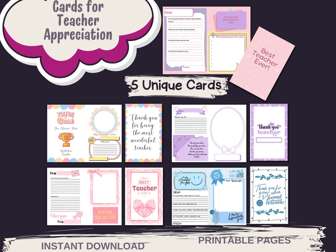 Teacher Appreciation Card Printable | End of Year Gift & Thank You Card ...