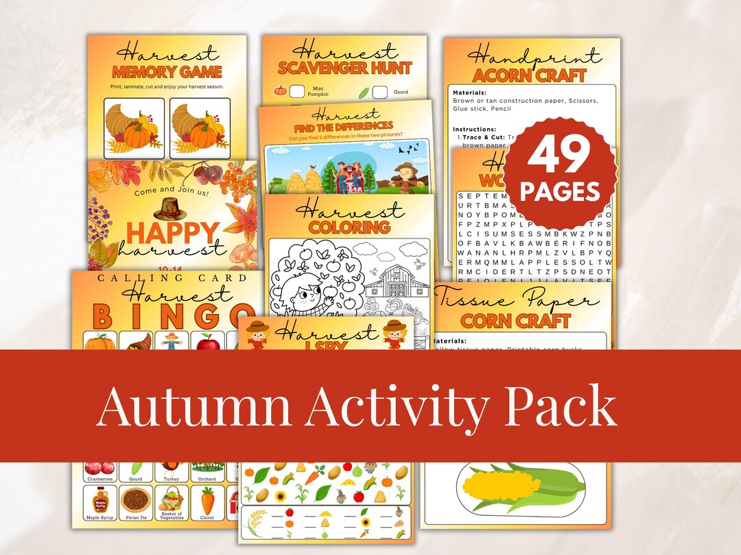 Autumn Activity Pack Bundle Printable, Includes Fall Bingo, Coloring ...
