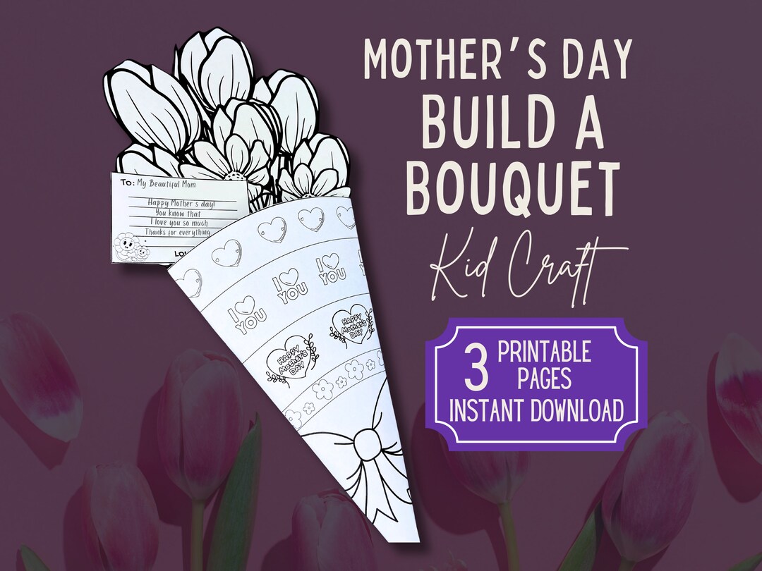 Mother's Day Build a Bouquet Kid Craft Cut and Color Flower Bouquet - Etsy