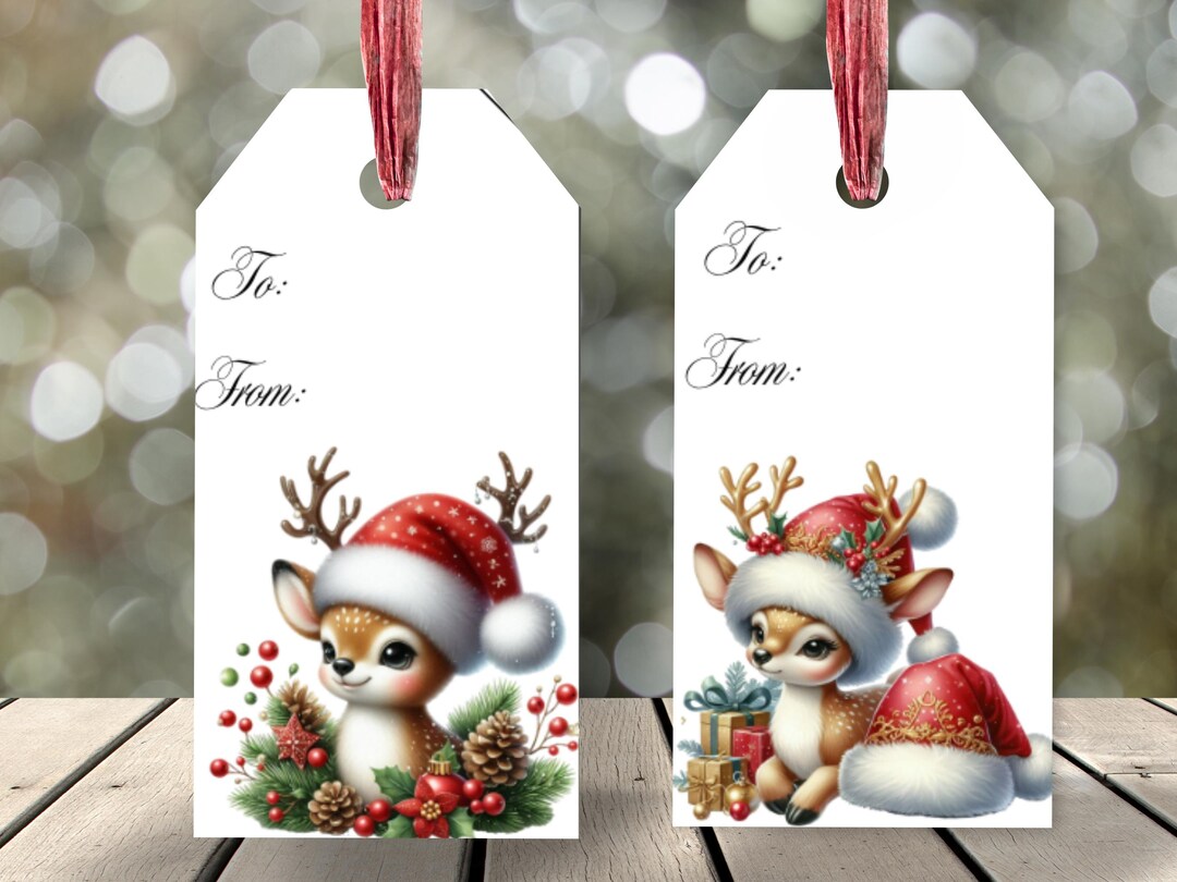 Cute Baby Reindeer Gift Tags Printable for Christmas, 1.375x2.75, 13 ...