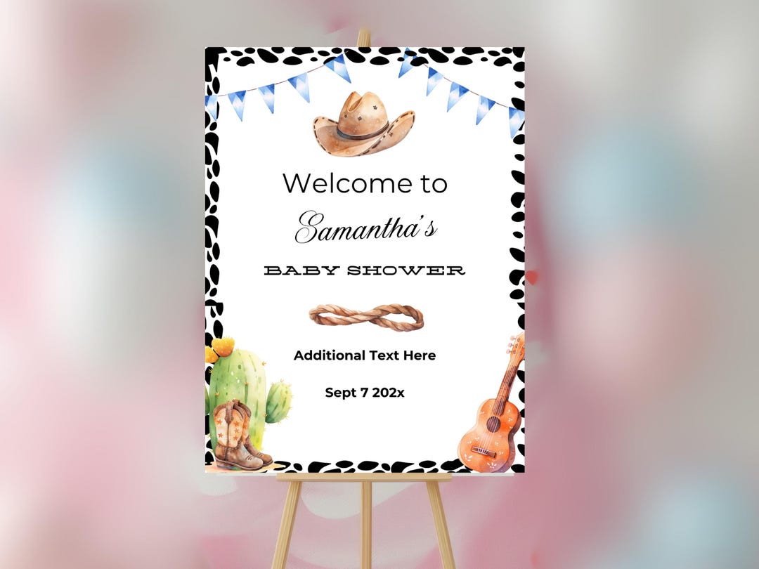 Cowboy Baby Shower Welcome Sign: Western Theme Canva Editable (digital ...
