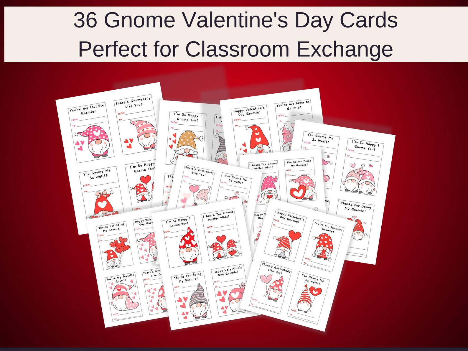 Gnome Valentine Cards Printable | Cute Classroom & Kids Valentine's Day ...
