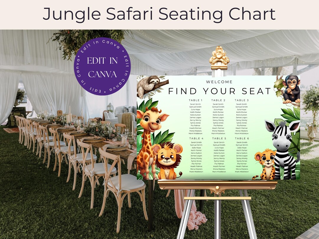 Safari Animal Seating Chart Editable Template Instant Download Animal ...