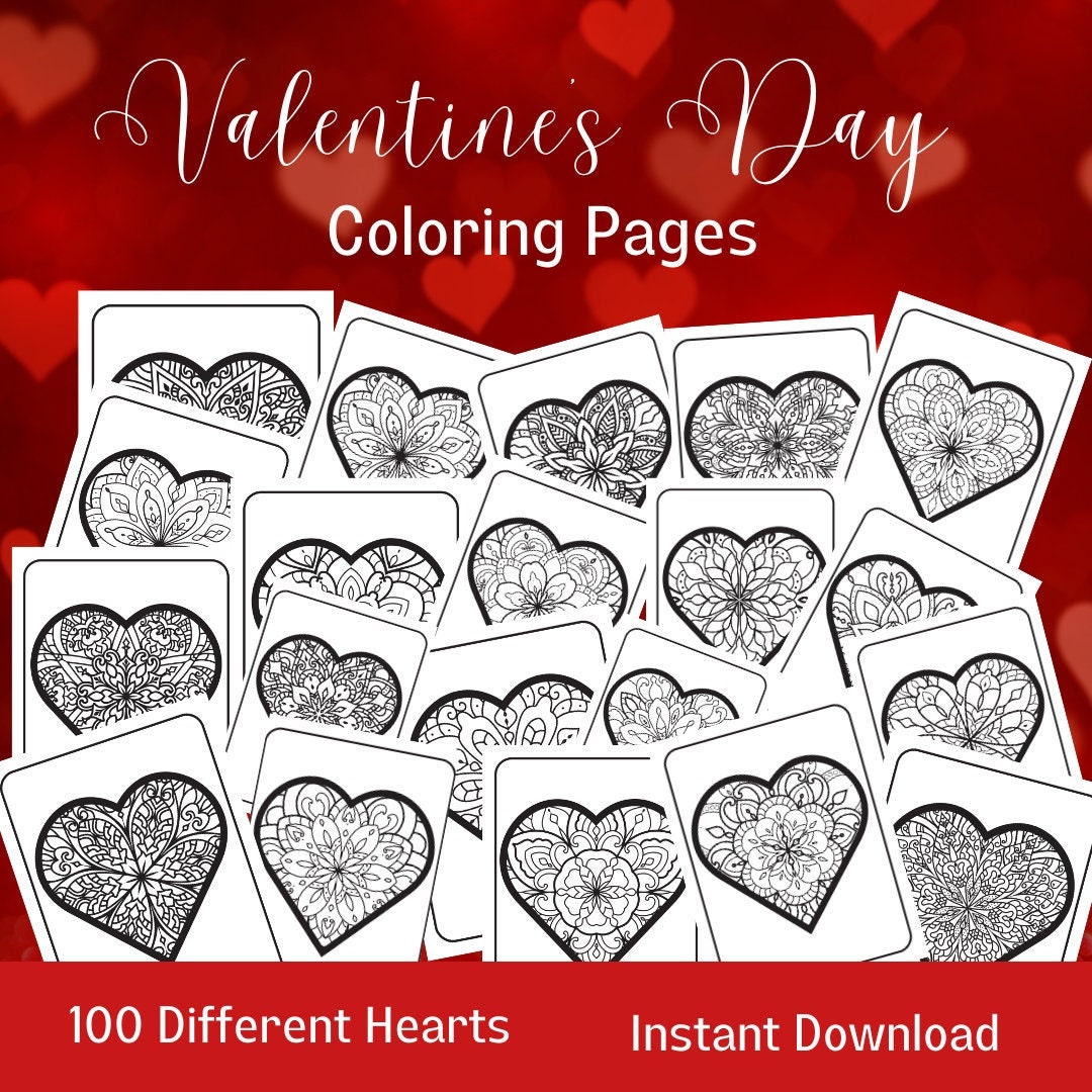 100 Different Valentines Day Stained Glass Hearts Coloring Pages for ...