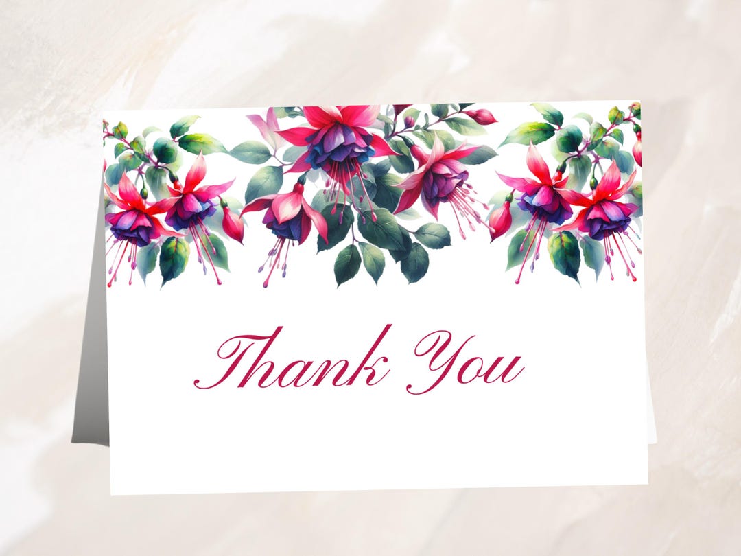 Folded Floral Fuchsia Thank You Card - Elegant Printable Design to ...