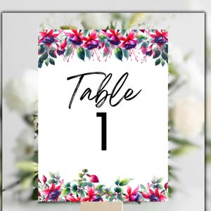 Table Numbers | Floral Numbers | Party Printable | Fuchsia Blossoms ...
