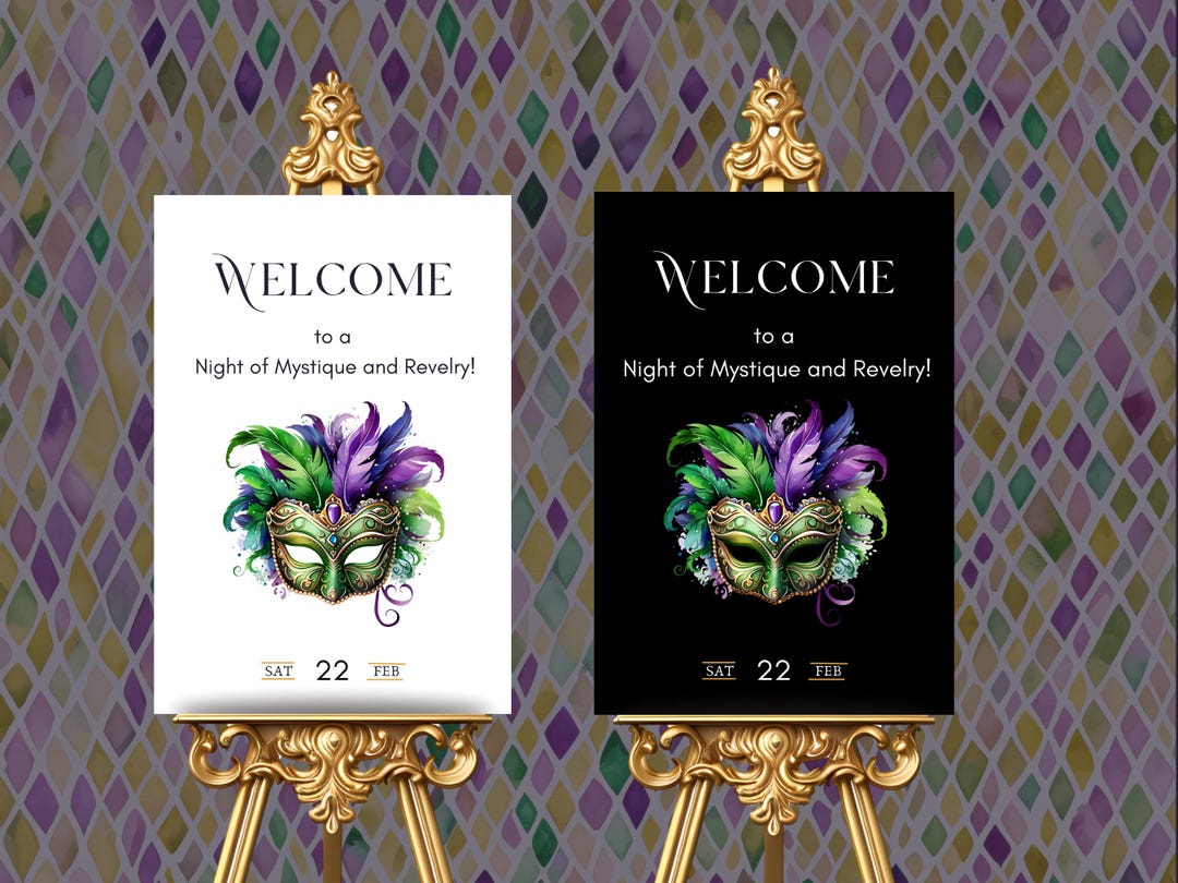 Mardi Gras Mystique Party Welcome Sign | 2 Colorways & 3 Sizes ...