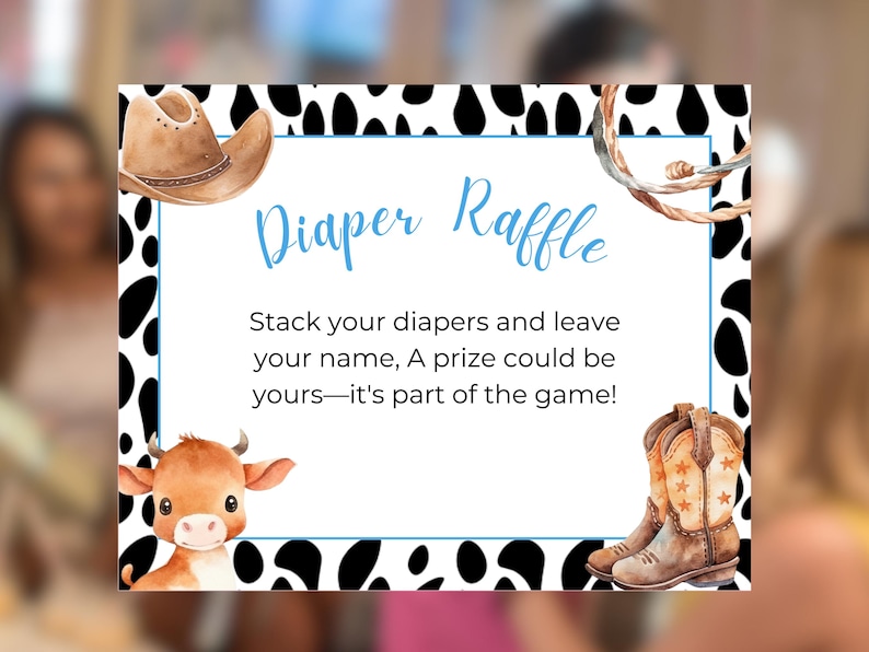 Little Cowboy Diaper Raffle Sign, 10x8 Baby Shower Decoration, Western ...