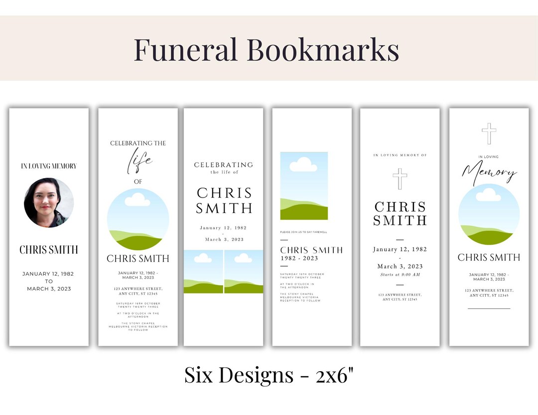 Memorial Bookmark Template | Funeral Bookmark Printable | Printable ...
