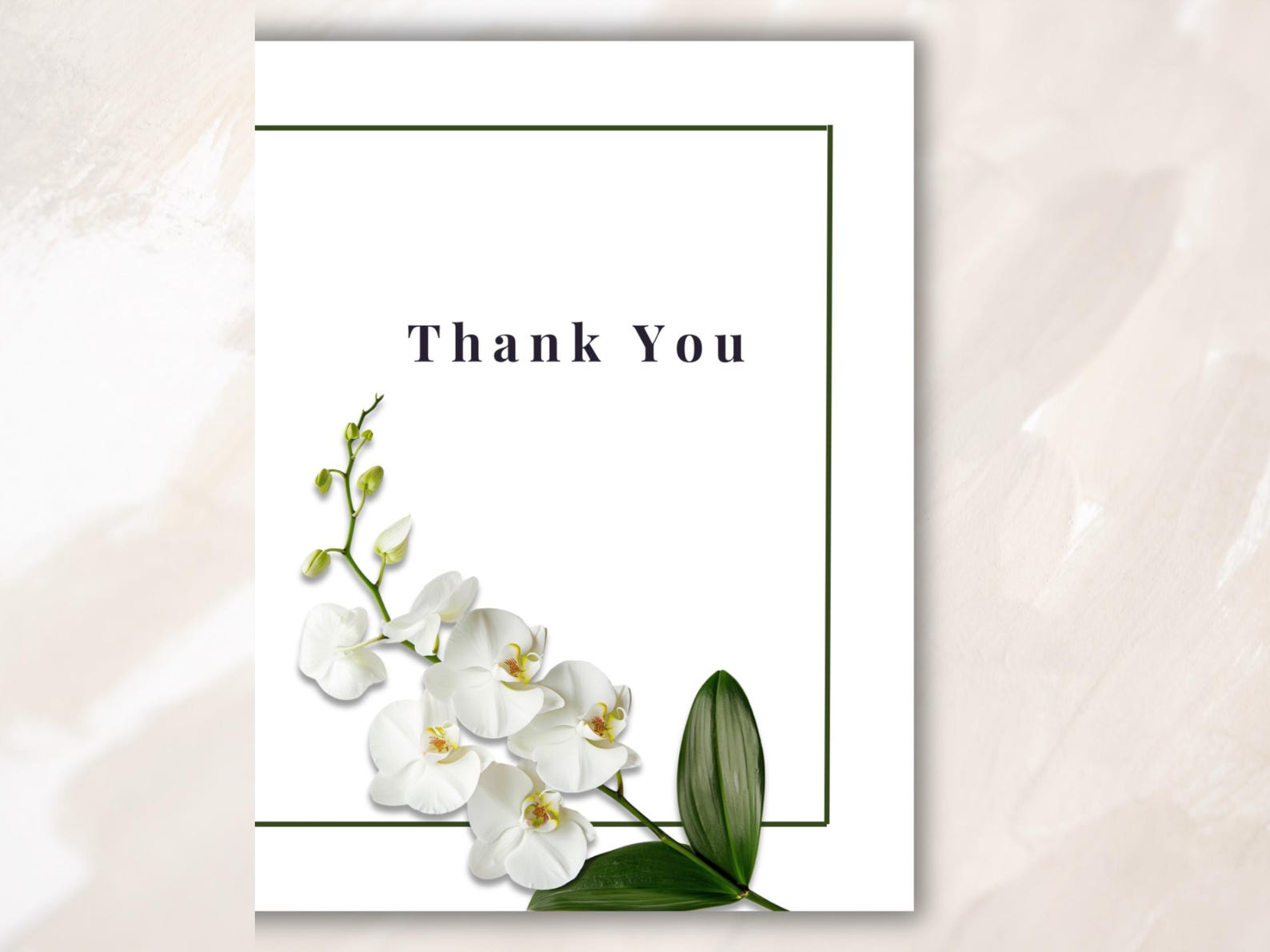 Beautiful White Orchid Stem Thank You Note Card | Elegant Stationery ...
