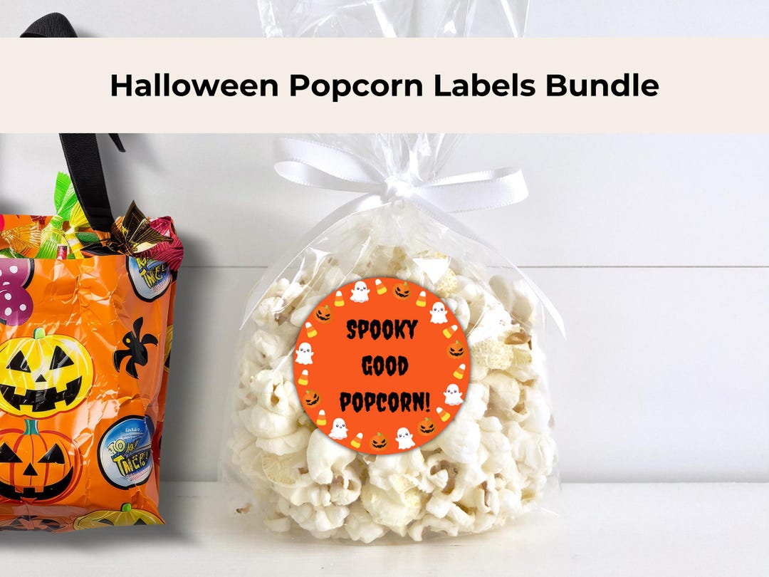 Halloween Popcorn Labels Bundle Favor Stickers Only Printer Ready ...
