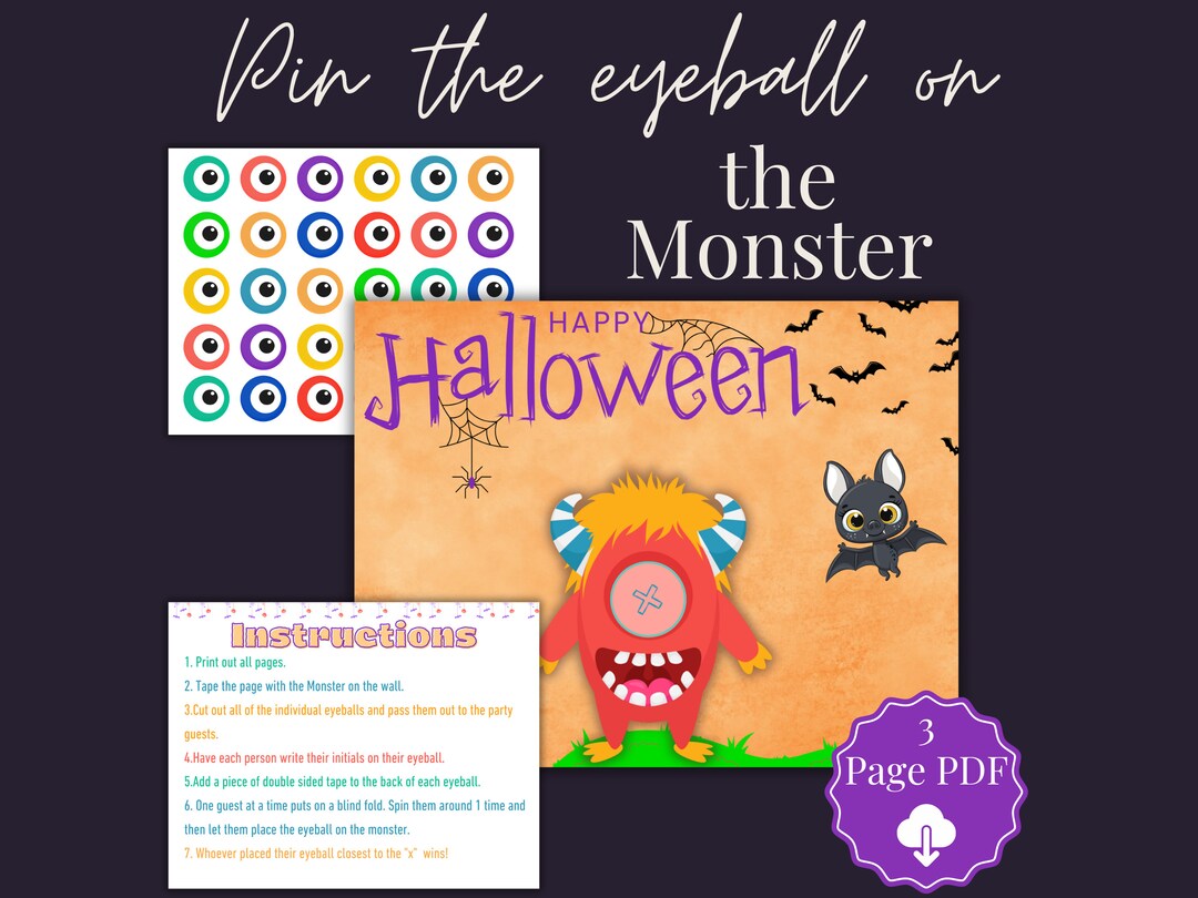 Pin the Eyeball on the Monster Game Printable Birthday Party Game ...