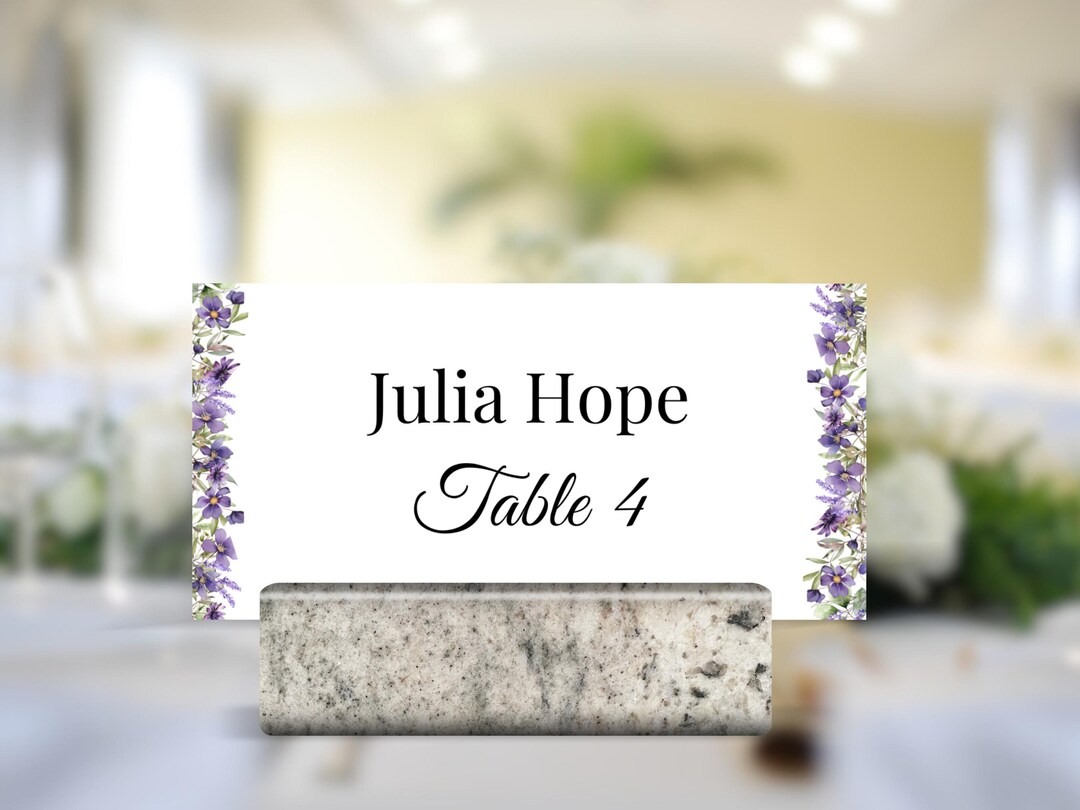 Purple Flowers Place Card Template: Elegant Table Decor (digital ...