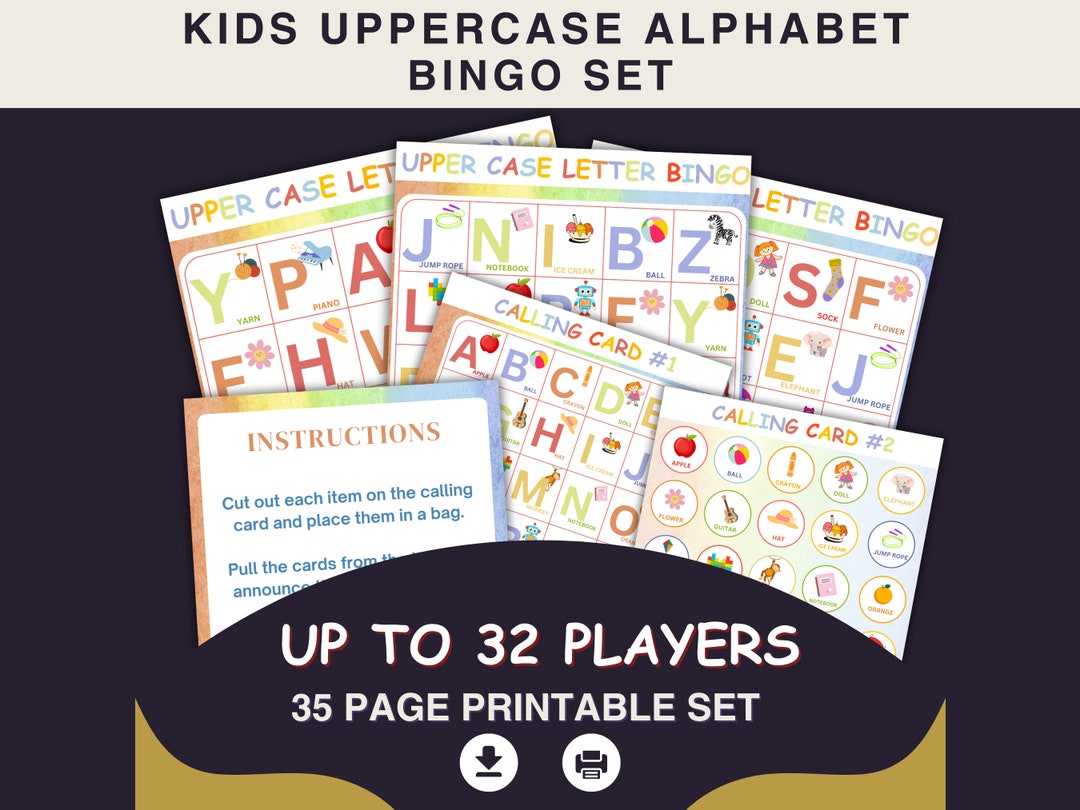 Kids Upper Case Alphabet Bingo Birthday Bingo Know Your Big Letters ...
