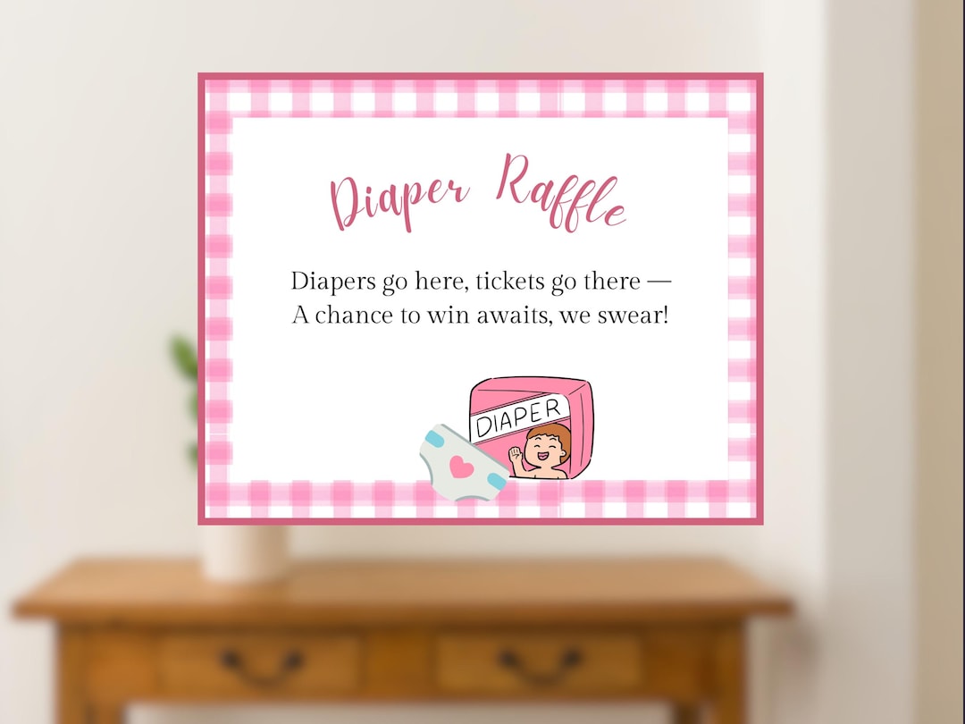 Pink Gingham Diaper Raffle Signs: Baby Shower Decoration (digital ...