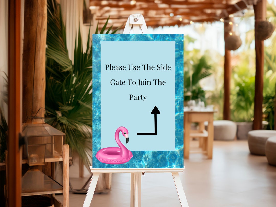Editable Pool Party Sign Welcome Sign Directions Sign Flamingo Design ...