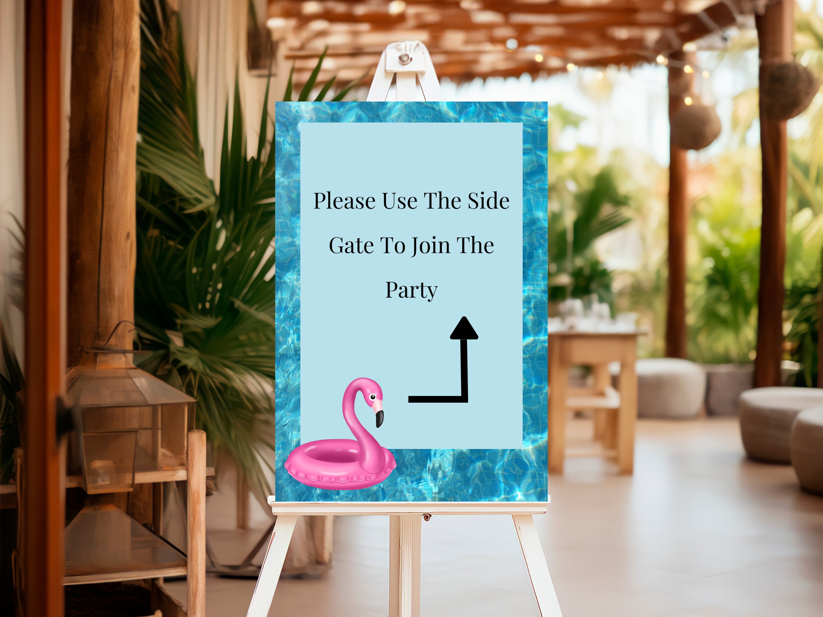 Editable Pool Party Sign Welcome Sign Directions Sign Flamingo Design ...