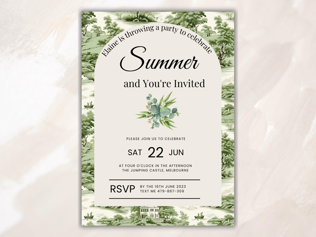 Elegant Green Garden Toile Invitation Template | Edit in Canva | Any ...