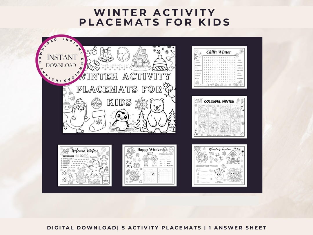 Winter Activity Placemats for Kids - Fun and Engaging Drawing, Coloring ...