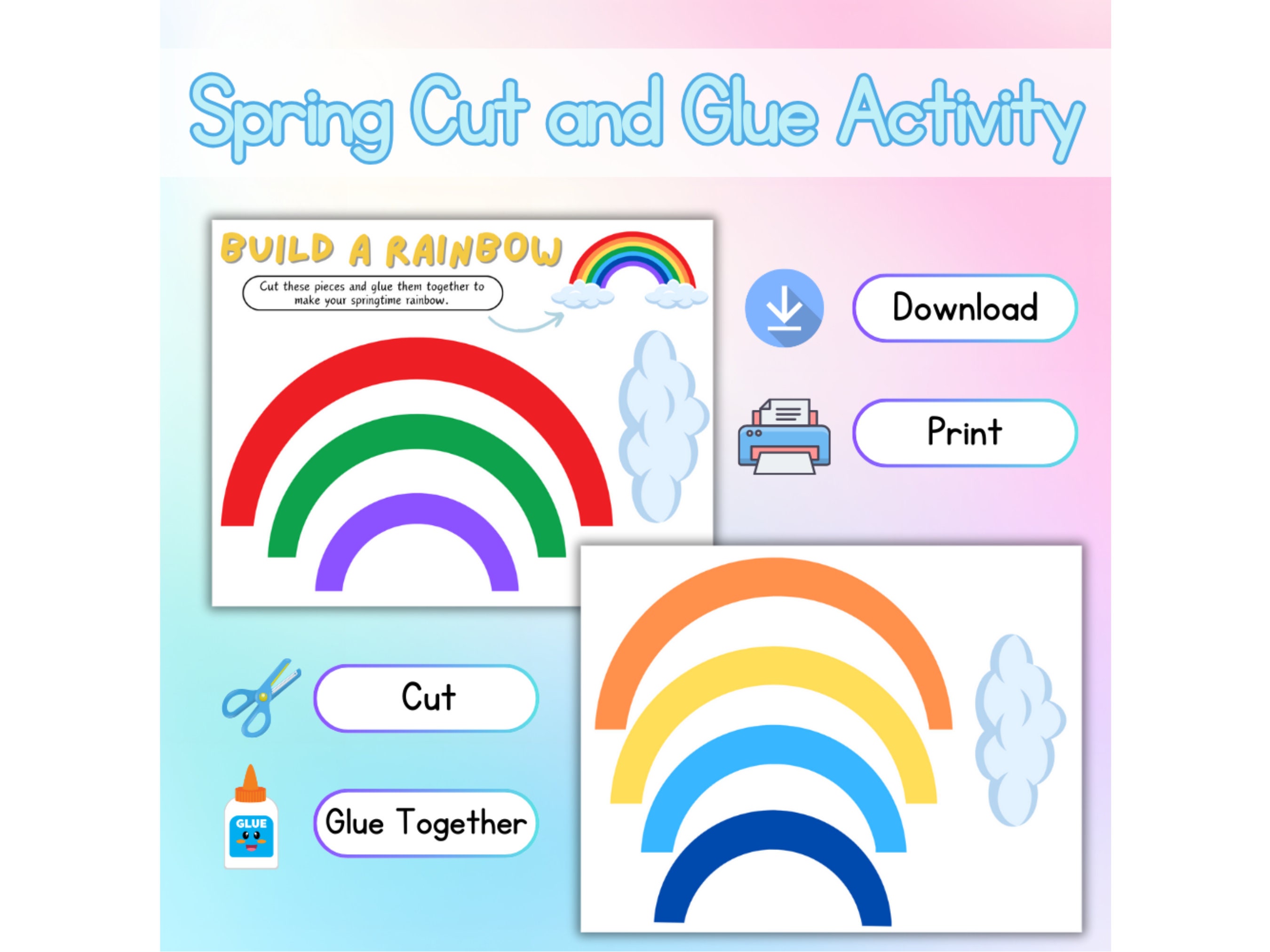 Colorful Cut and Paste Rainbow Crafting Activity Sheets - Etsy