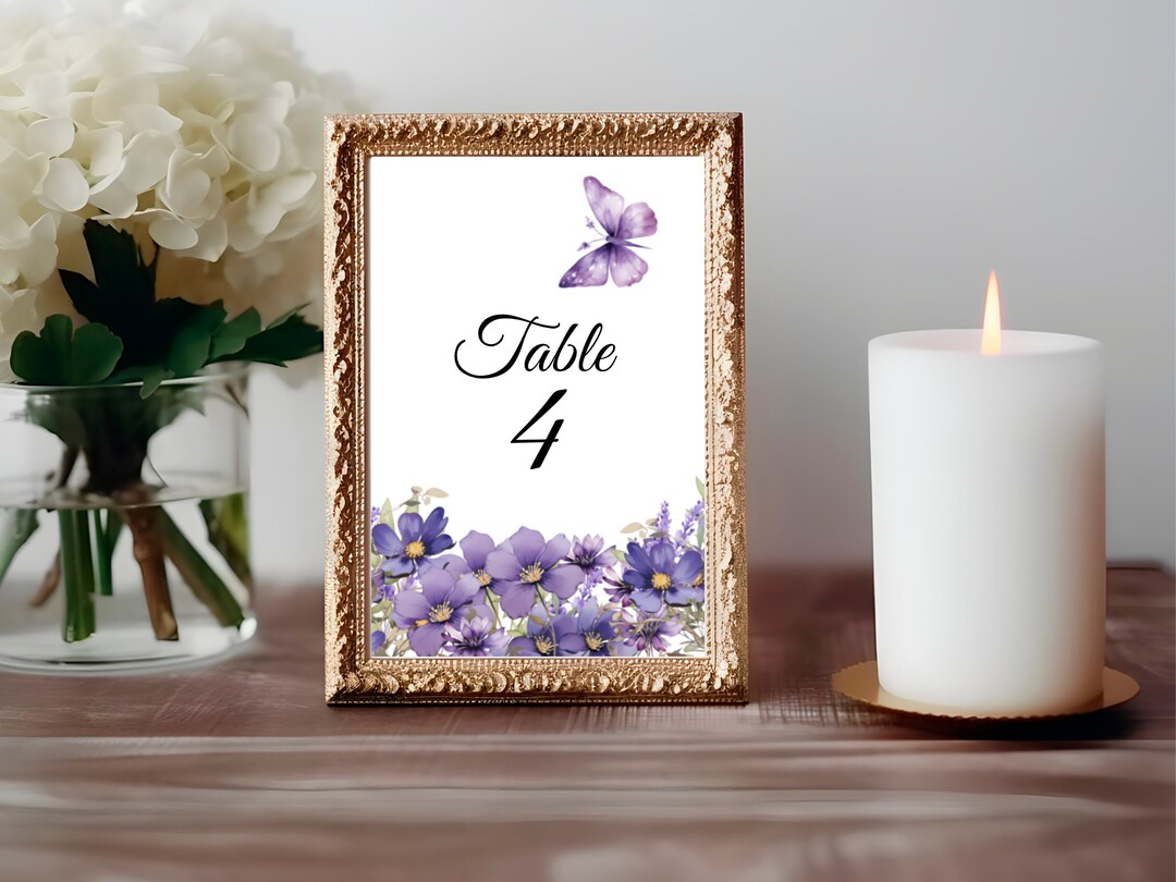 Purple Flowers Table Number Template Instant Download Printable Floral ...