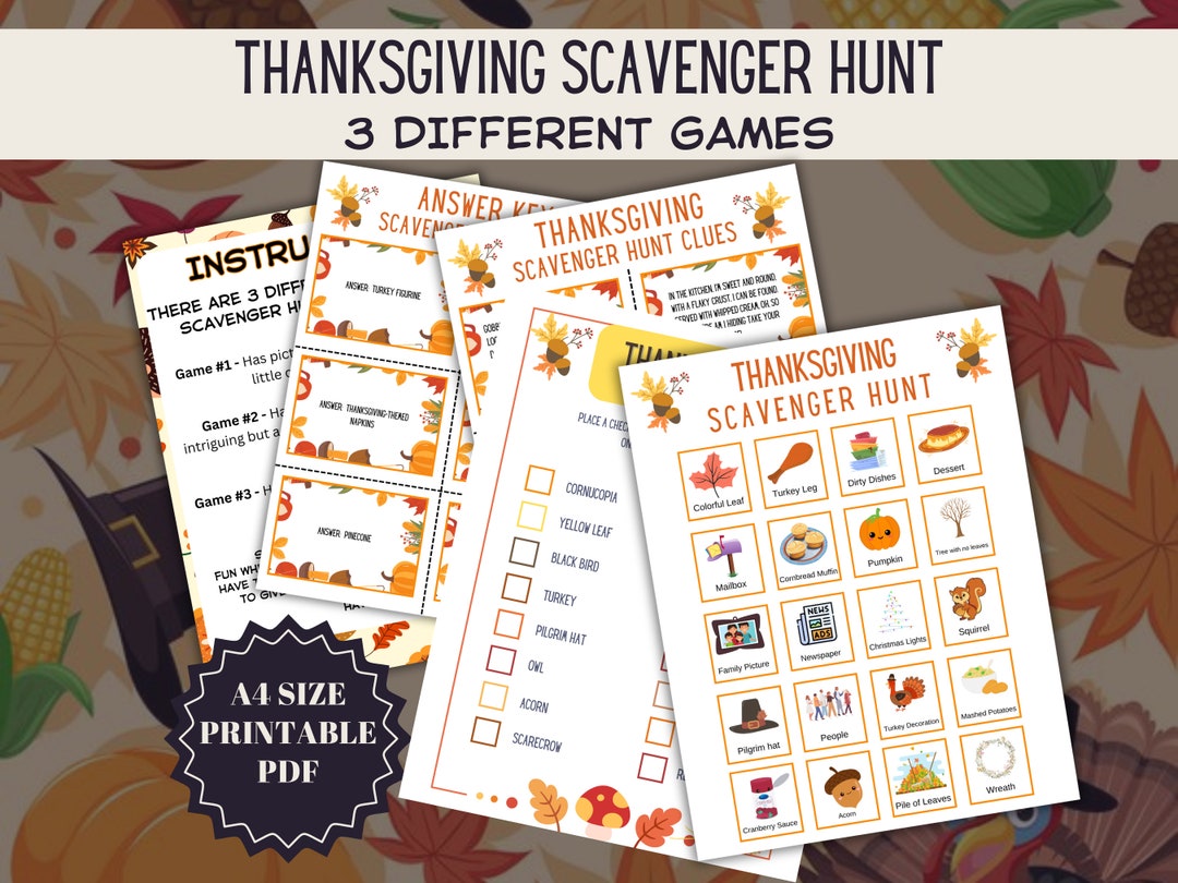 Thanksgiving Scavenger Hunt Children Thanksgiving Game Printable Turkey ...
