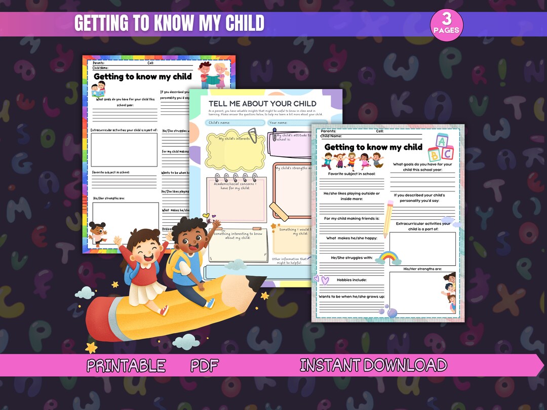 Getting to Know My Child, Personalized Child Information Sheet for ...