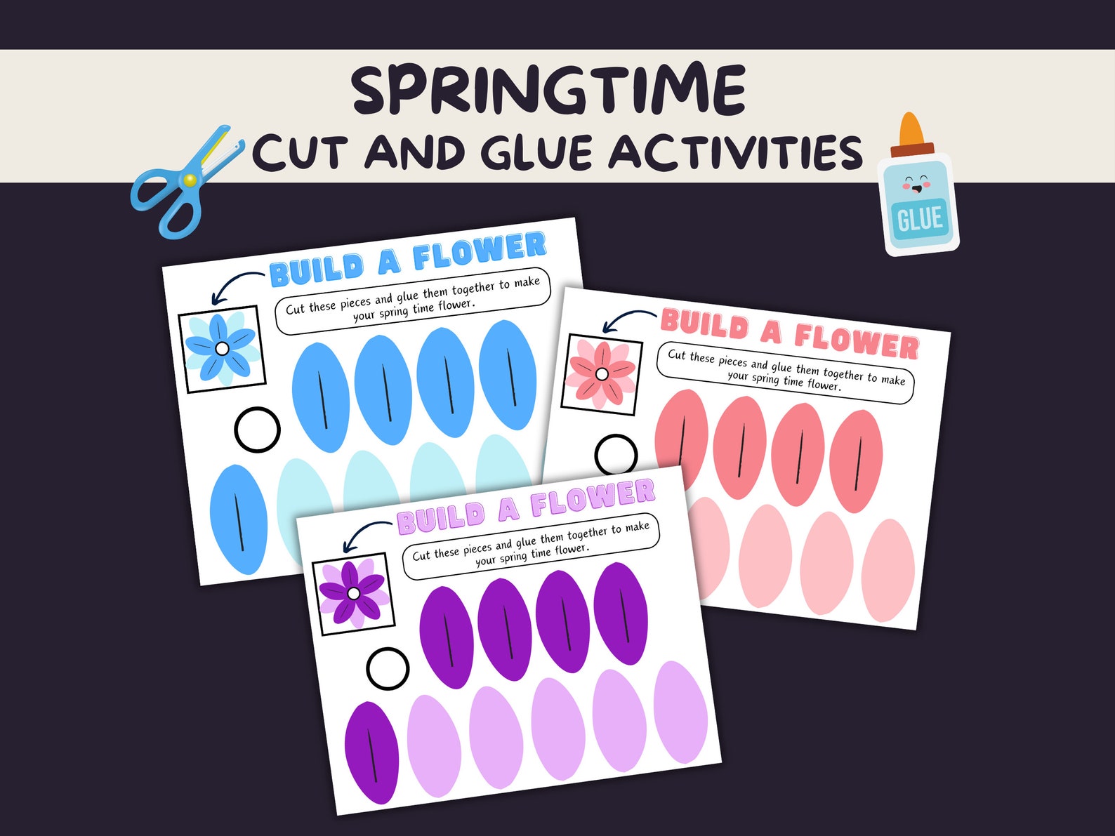 Build A Flower - Spring Cut and Glue Activity Printable for Kids - Fun ...