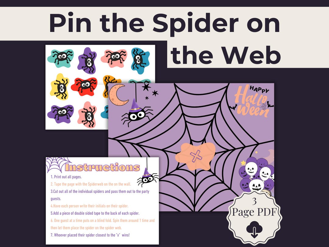 Pin the Spider on the Web | Birthday Party Game | Halloween Games for ...