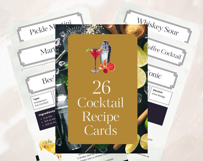 Cocktail Recipe Card Printable, Eight Printable Recipe Cards, Cocktail ...