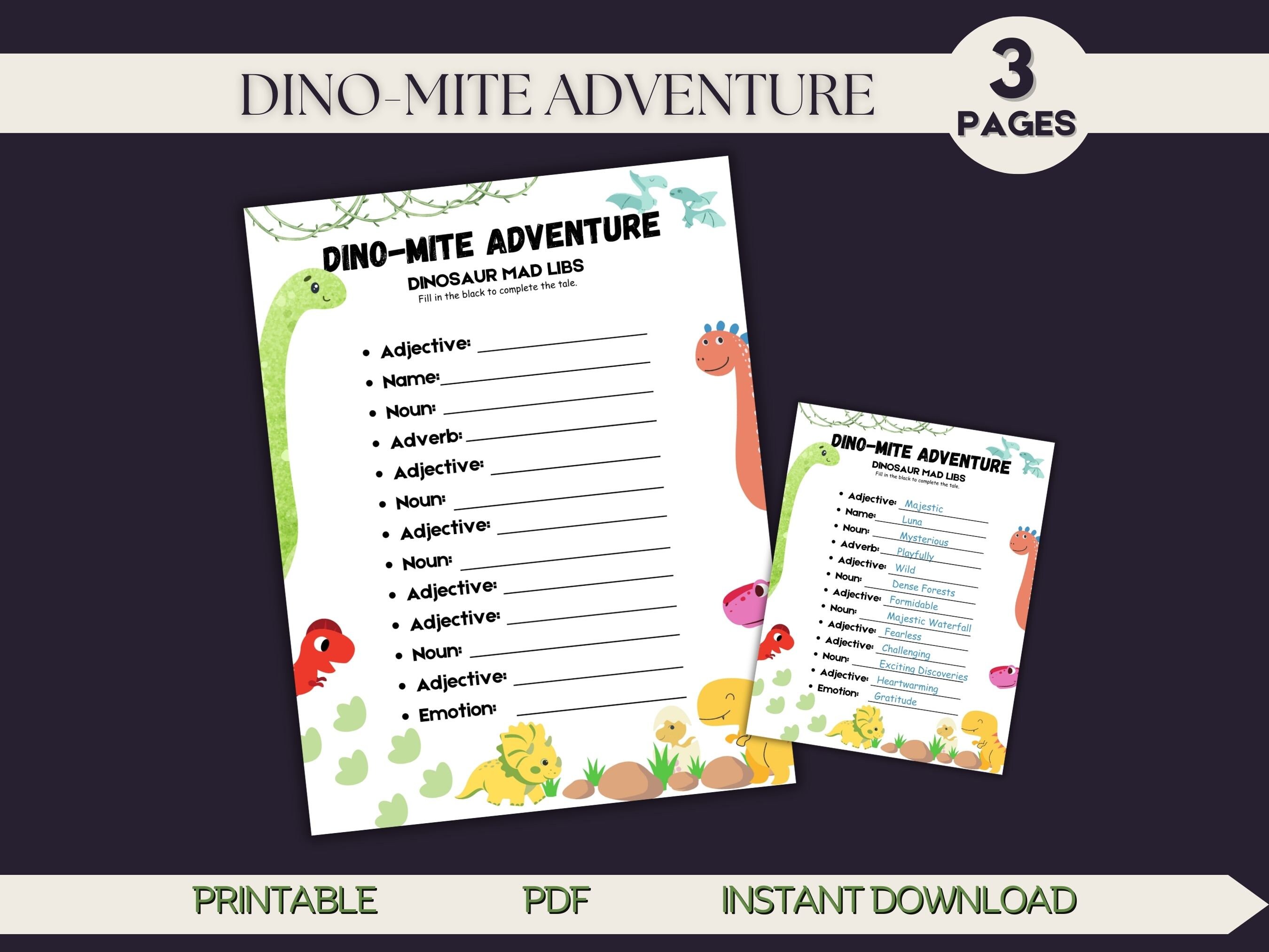 Dinosaur Printables Dinosaur Mad Libs Party Favor Printable Mad Libs ...
