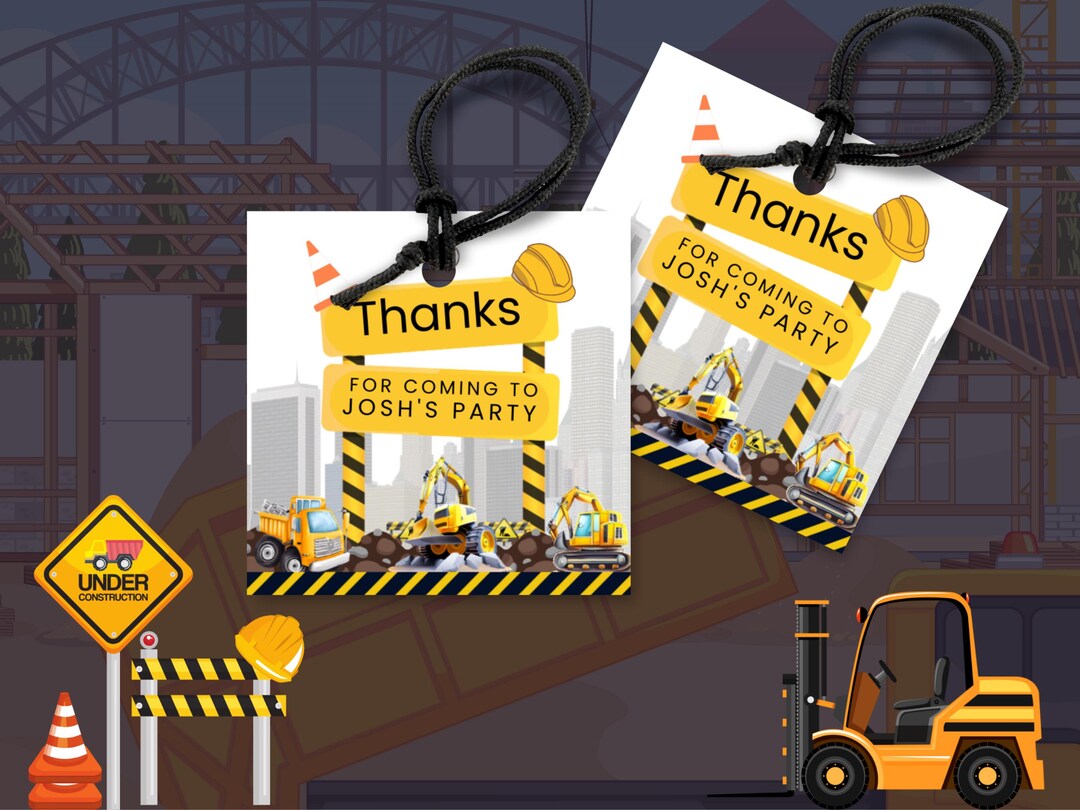 Construction Favor Tags Printable, Birthday Thank You Tags for Kids ...